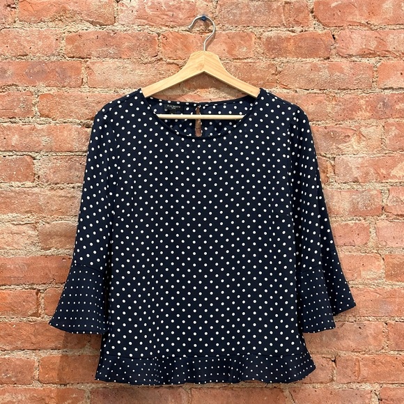 Talbots | Tops | Talbots Navy And White Polka Dot Blouse In Petite ...